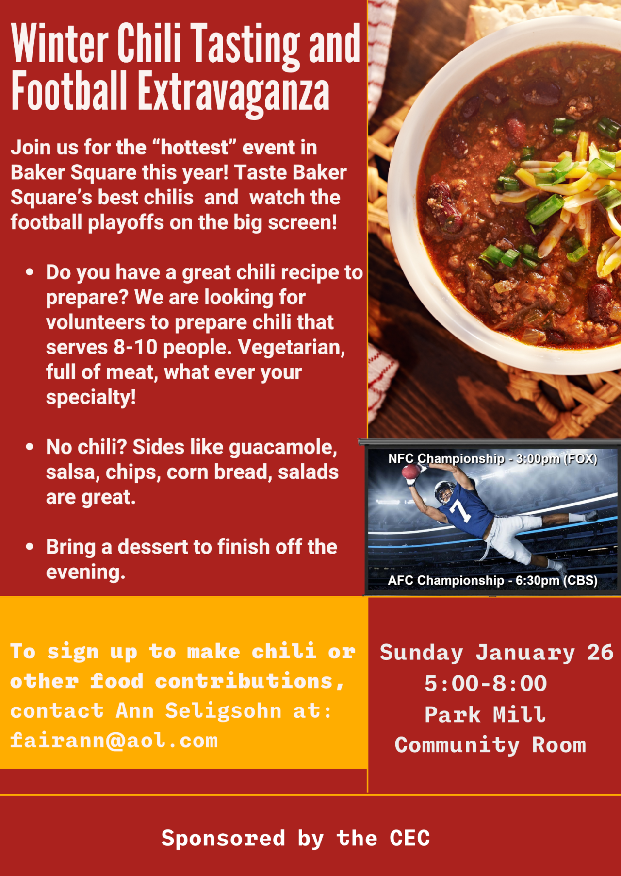 Winter Chili Tasting & Football Extravaganza 2025 | Baker Square ...